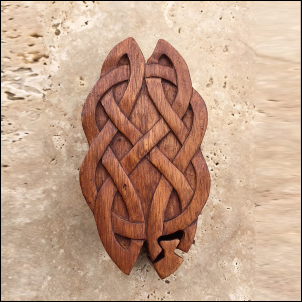 Long Knot Celtic Puzzle Box Wood Carving TB-06 – Real Irish